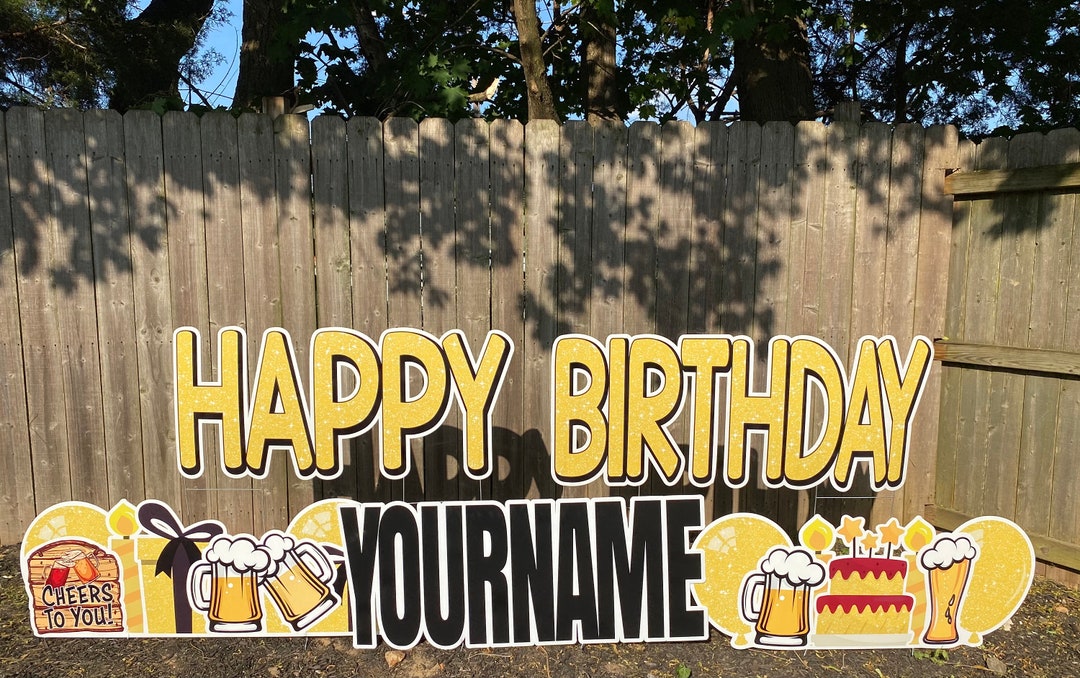 Personalized Cheers and Beers Happy Birthday Double Yard Card Signs ...