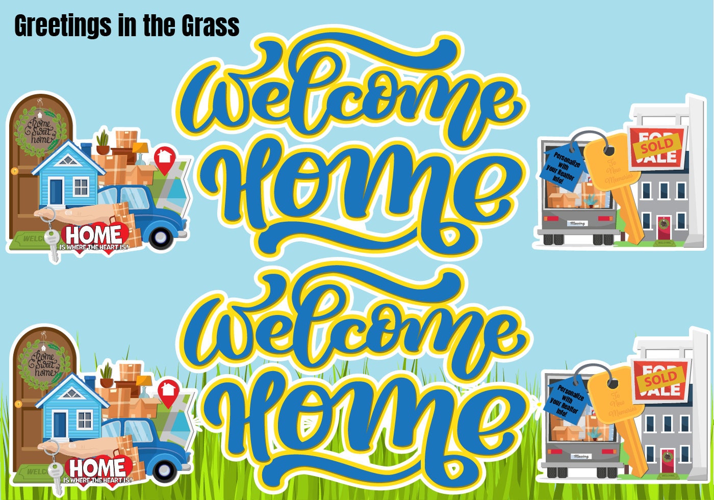 Set of 2 Personalized Realtor Set of Welcome Home Yard Cards With Stake ...
