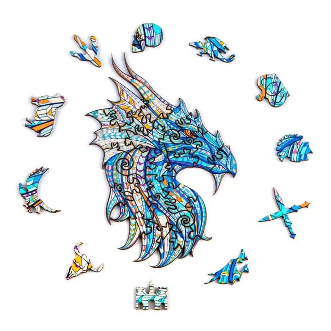 Blue Dragon Wooden Jigsaw Puzzle 3D Wooden Busy Puzzles for Kids and ...