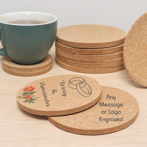 Personalised Engraved Natural Plain Real Cork Coasters - Round & Thick ...