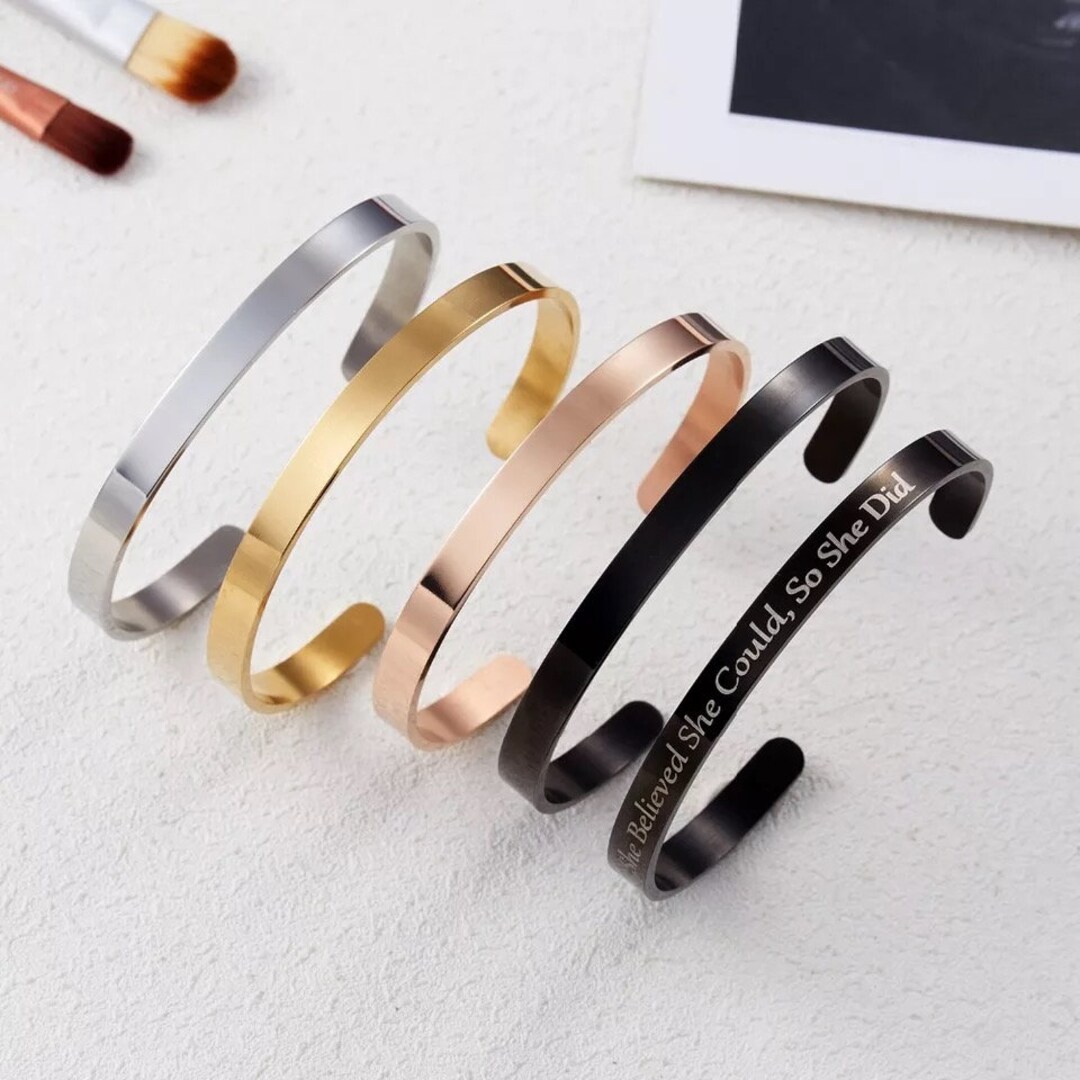 Personalised Engraved Stainless Steel Bracelet Cuff Bangle Any Text ...