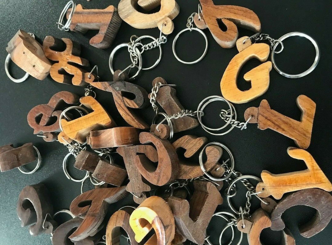 Small Wooden Letters Alphabet Key Ring Initial Letter Keyring 9mm Thick ...