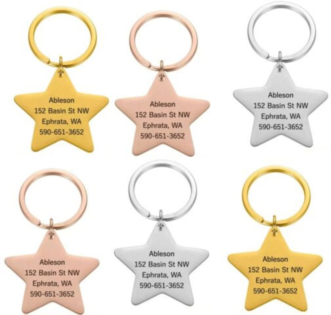 Personalised Engraved Star Shape Stainless Steel Alloy Pet Identity ...
