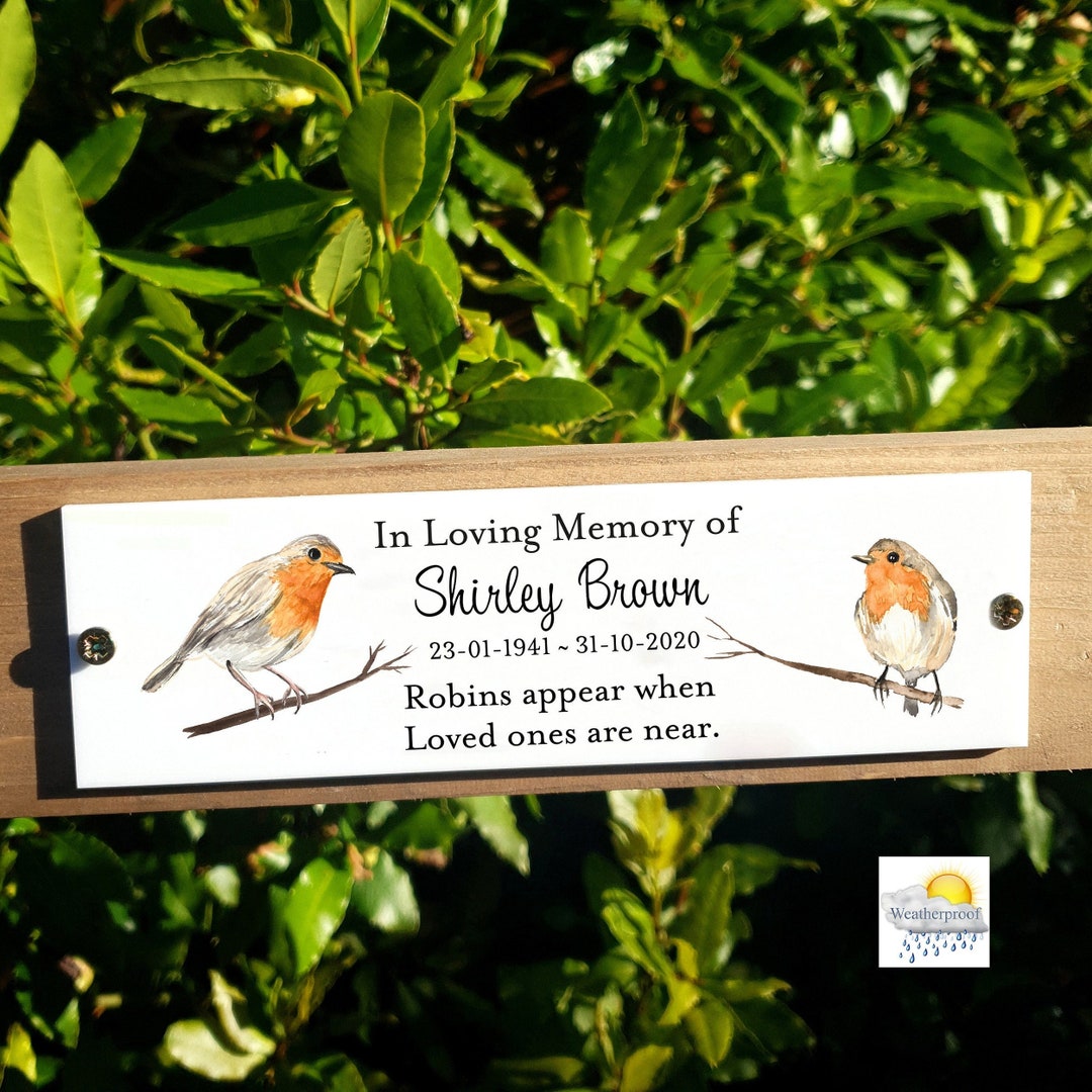 When Robins Are Near Personalised Bench Plaque, All Weather Memorial ...