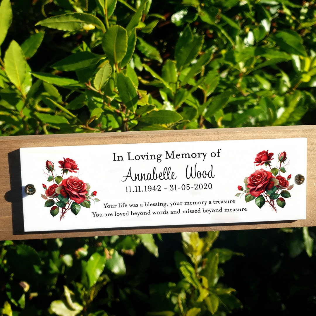 Rose Memorial Bench Plaque, Red or Pink Roses All Weather Memorial ...