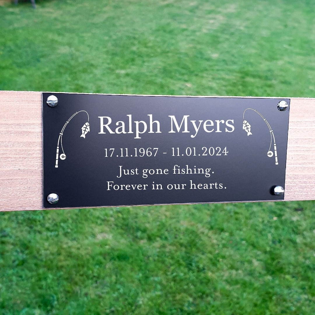 Personalised Fishing Memorial Plaque Just Gone Fishing, Black Laminate ...