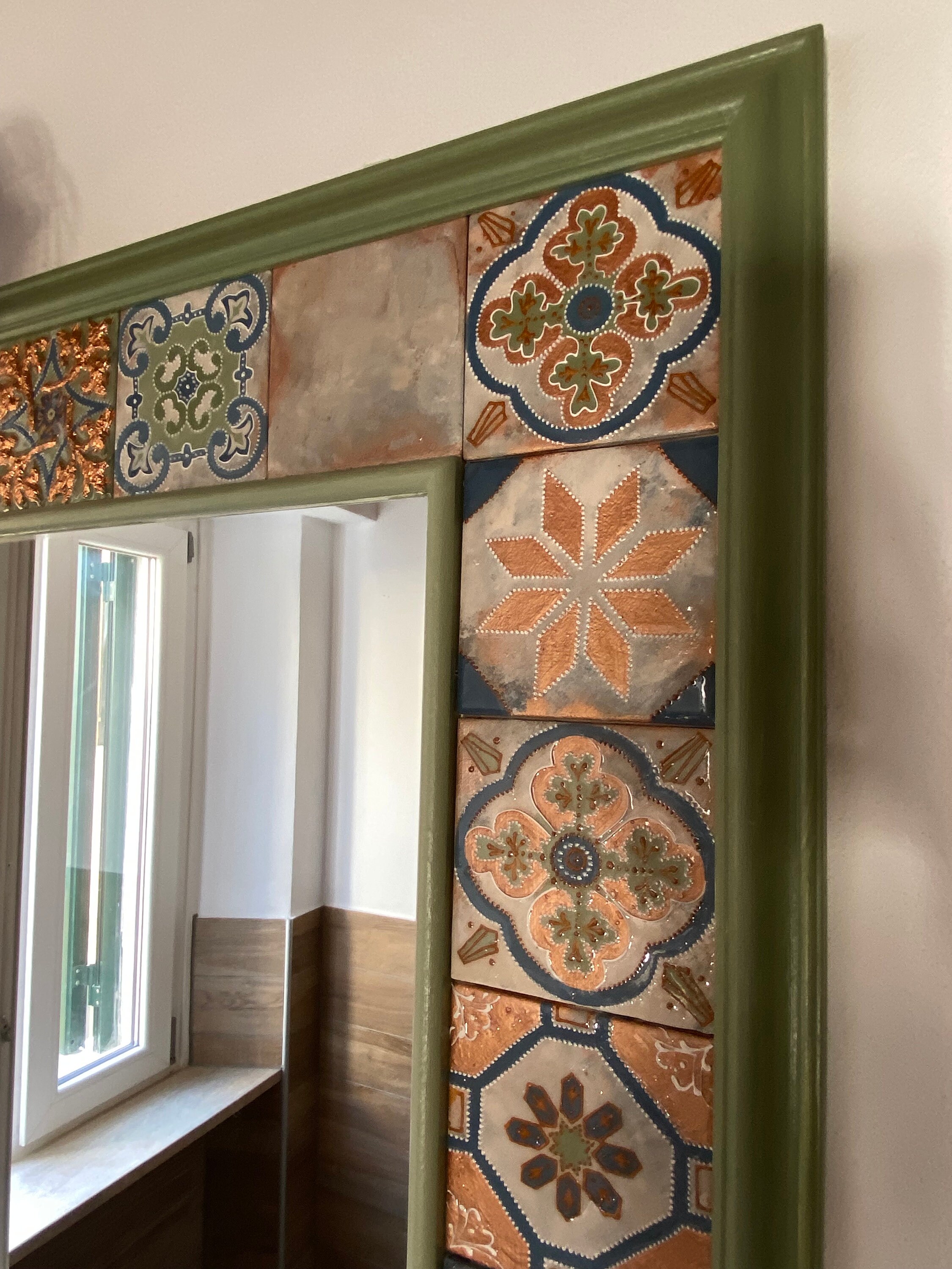 Wall Decor Mirror, Handmade Tile Decorations, Decorative Mirror Framed ...