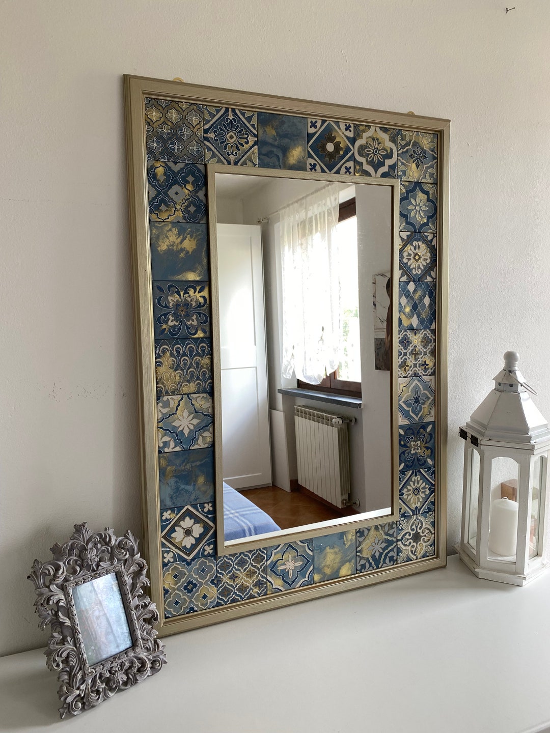 Handmade Ceramic Tile Mirror, Painted Wood Frame, Wall Decor - Etsy