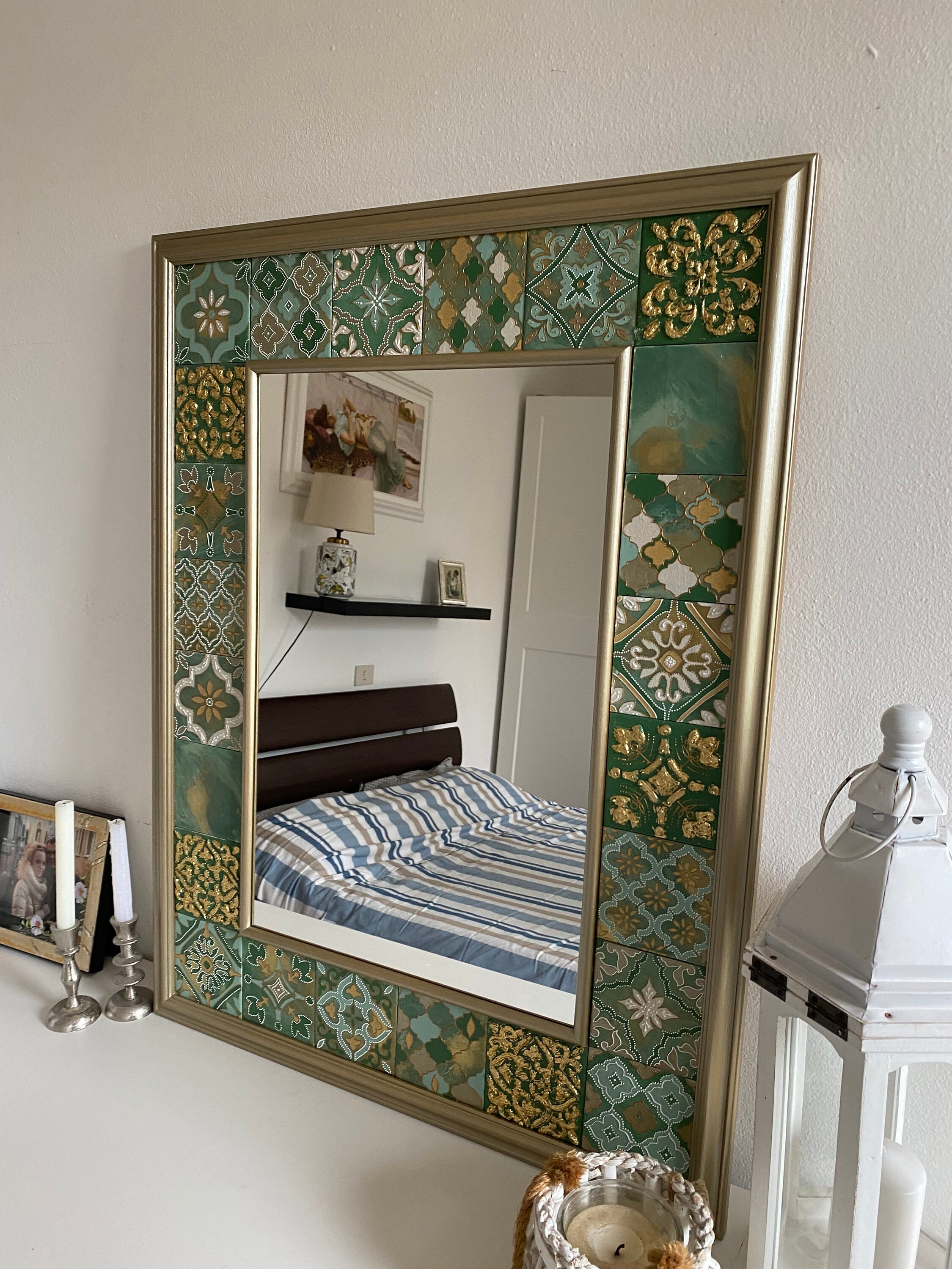 Wall Decor Mirror, Handmade Tile Decorations, Decorative Mirror Framed ...
