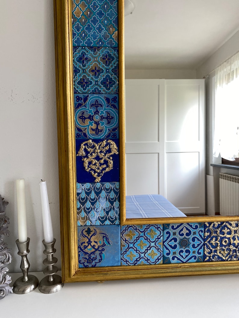 Wall Decor Mirror, Handmade Tile Decorations, Decorative Mirror Framed ...