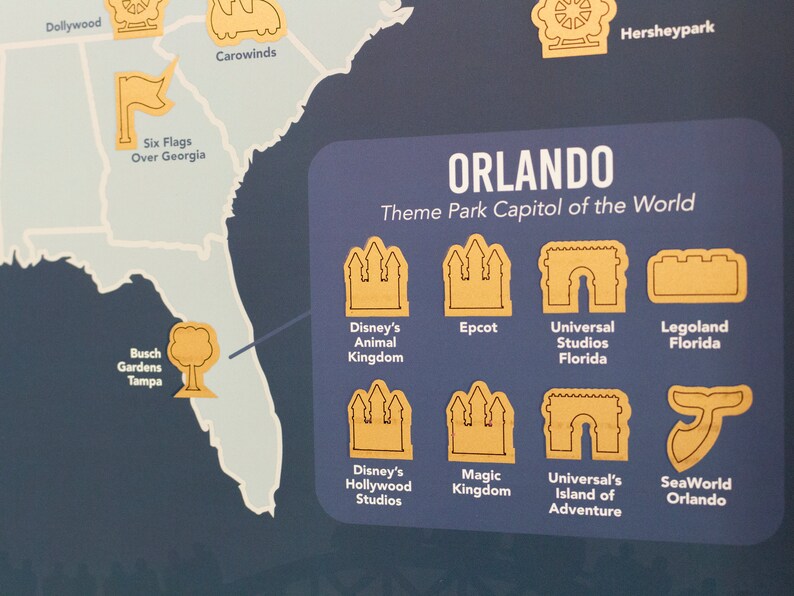 Theme Park Scratch off Poster Map of Top Amusement Parks of - Etsy