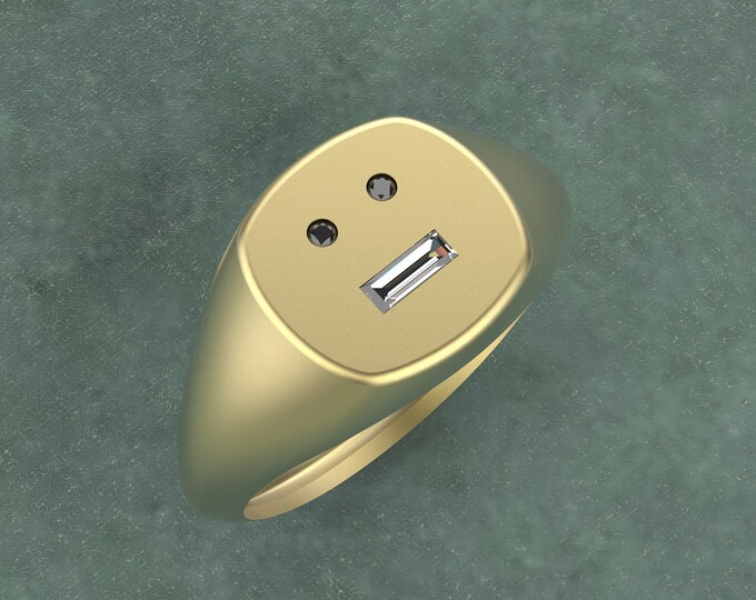 Gold Plated Smiley Face Ring, Emoji Ring, Happy Face Ring, Gold Chunky ...