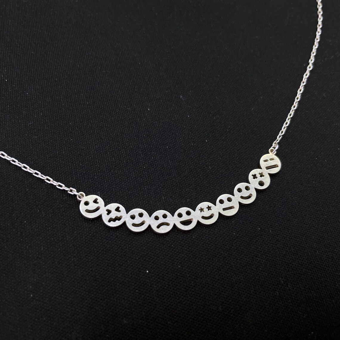 14k Solid Gold Smiley Face Emoji Necklace, Silver Smiley Face Pendant ...