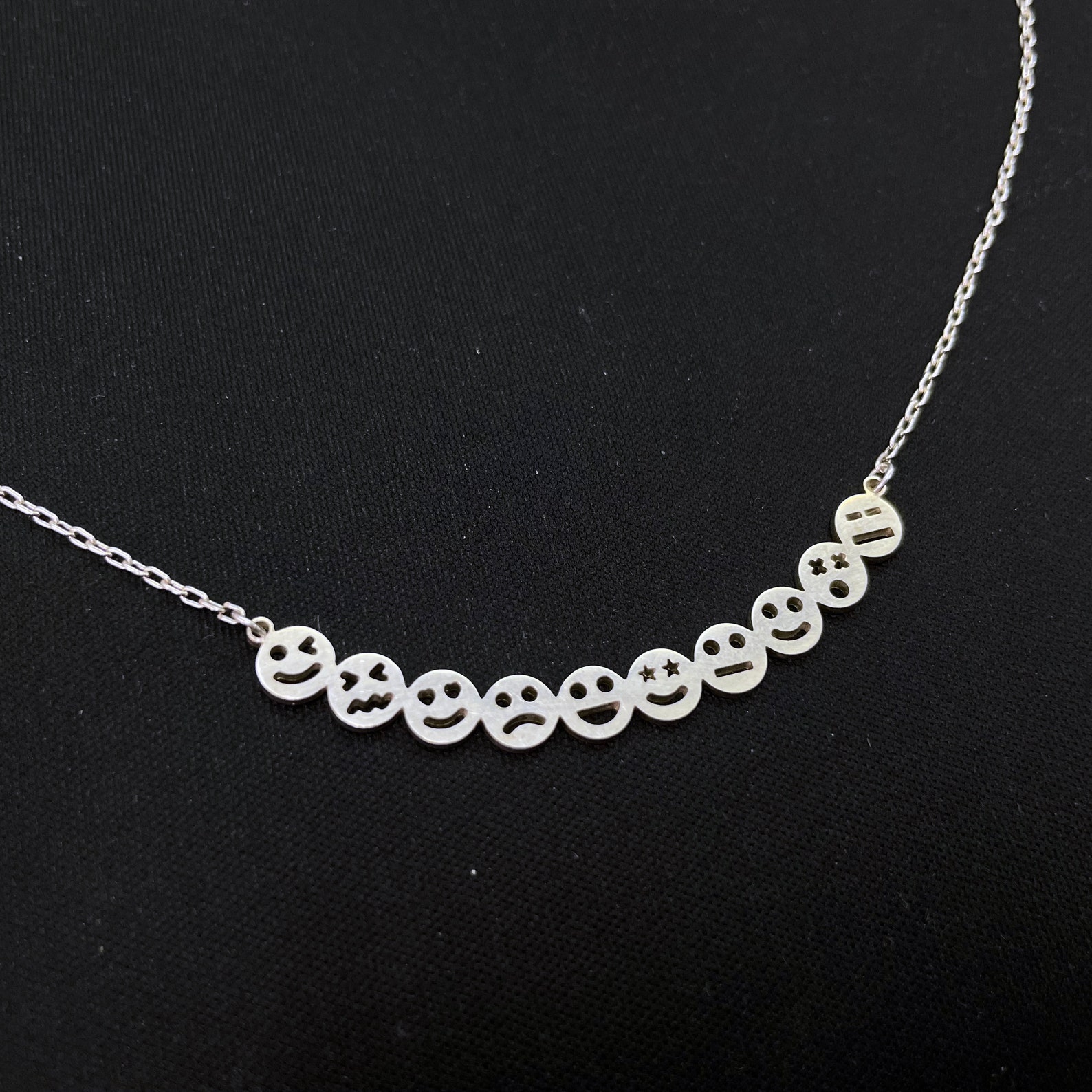 14k Solid Gold Smiley Face Emoji Necklace, Silver Smiley Face Pendant ...