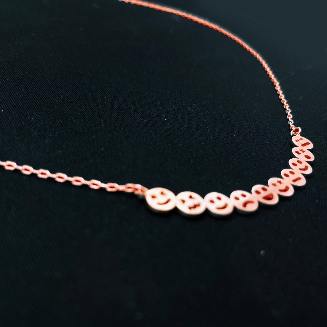 14k Solid Gold Smiley Face Emoji Necklace, Silver Smiley Face Pendant ...