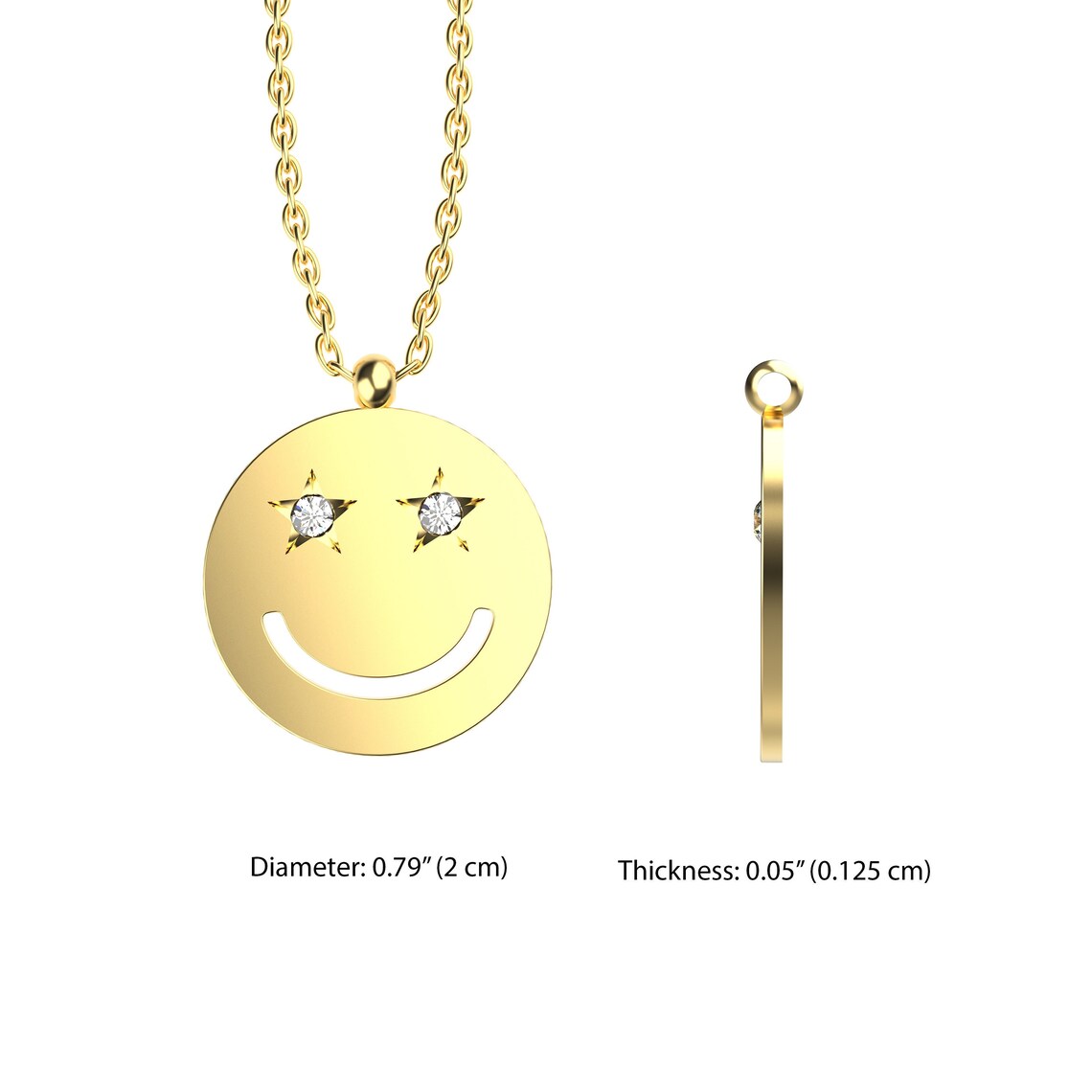 14k Solid Gold Smiley Face Emoji Necklace, Silver Smiley Face Pendant ...
