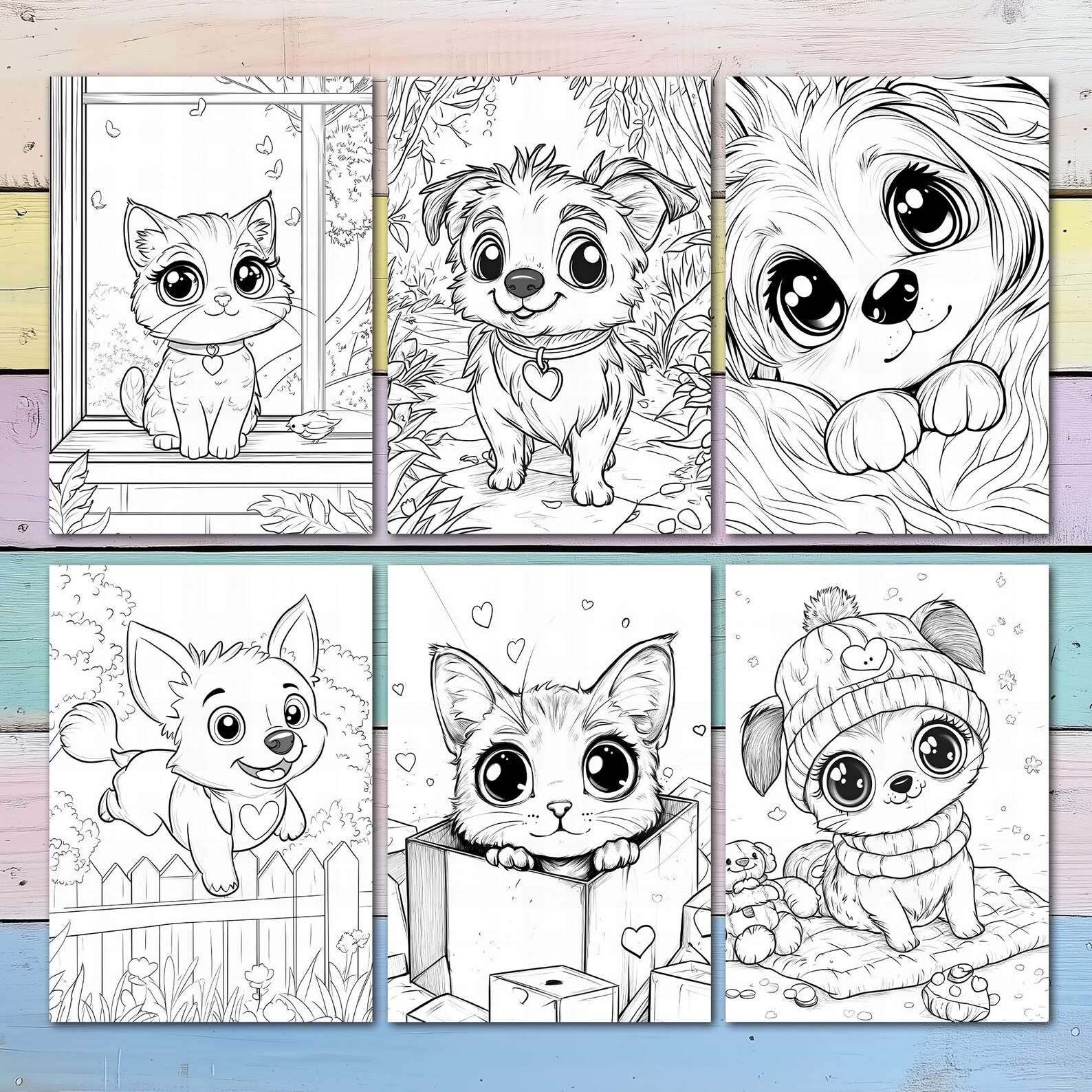 50 Pets Coloring Pages for Kids | Cute Pets Digital Coloring Pages ...