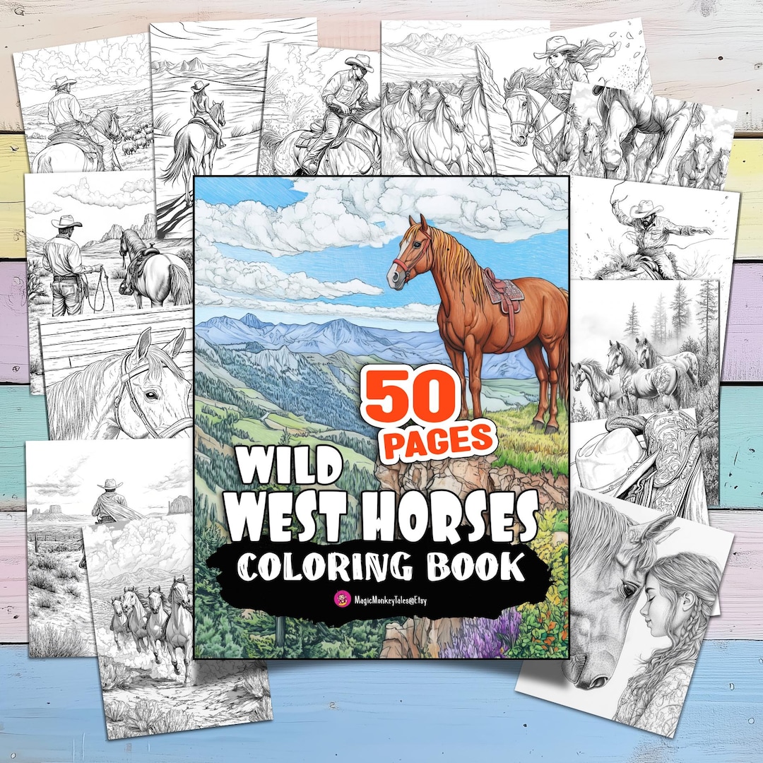 50 Horses & Cowboys Coloring Pages | Western Art (digital Download) - Etsy