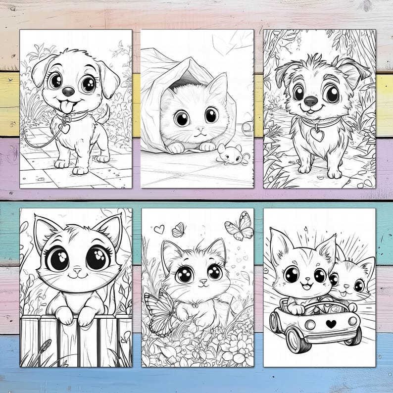 50 Pets Coloring Pages for Kids | Cute Pets Digital Coloring Pages ...