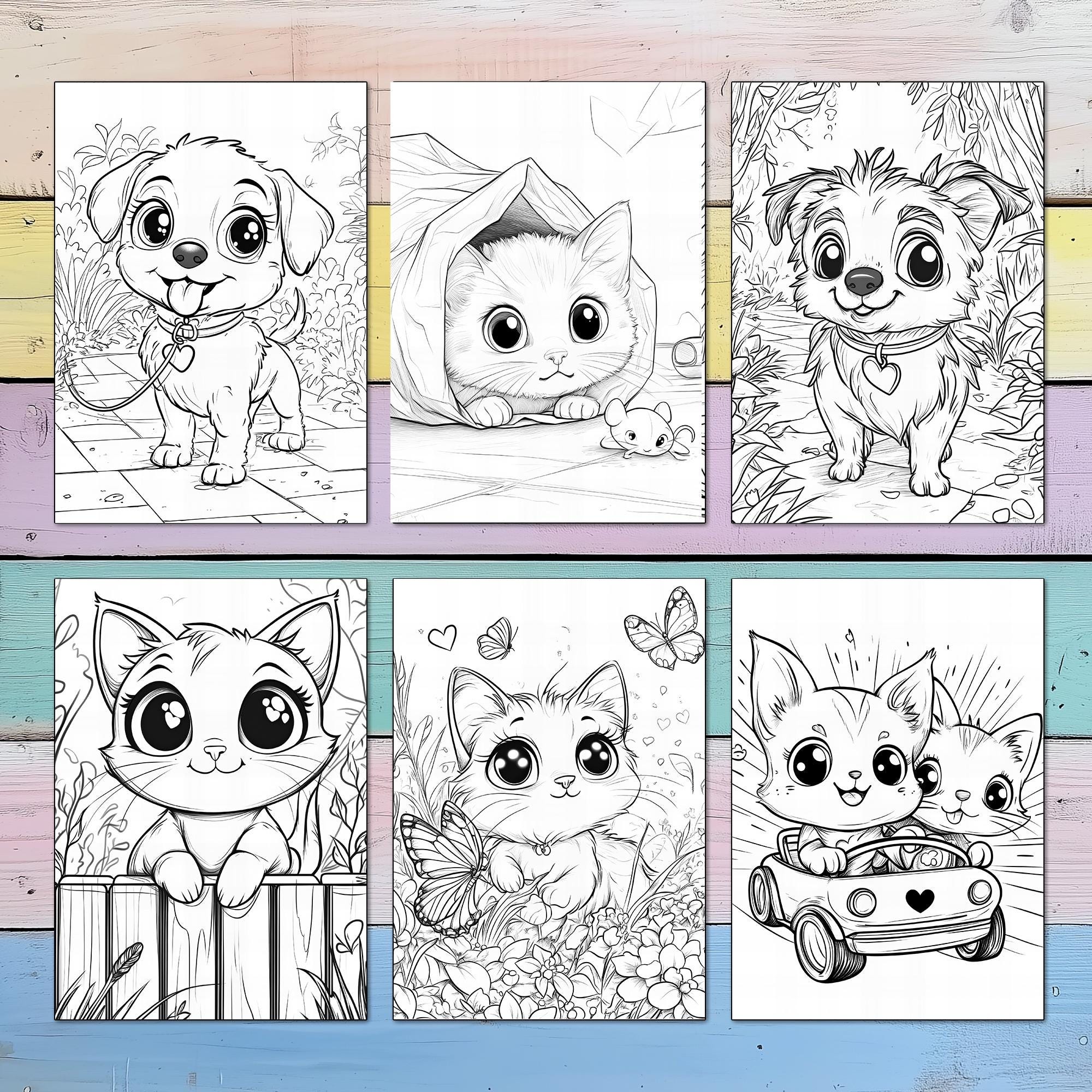 50 Pets Coloring Pages for Kids | Cute Pets Digital Coloring Pages ...