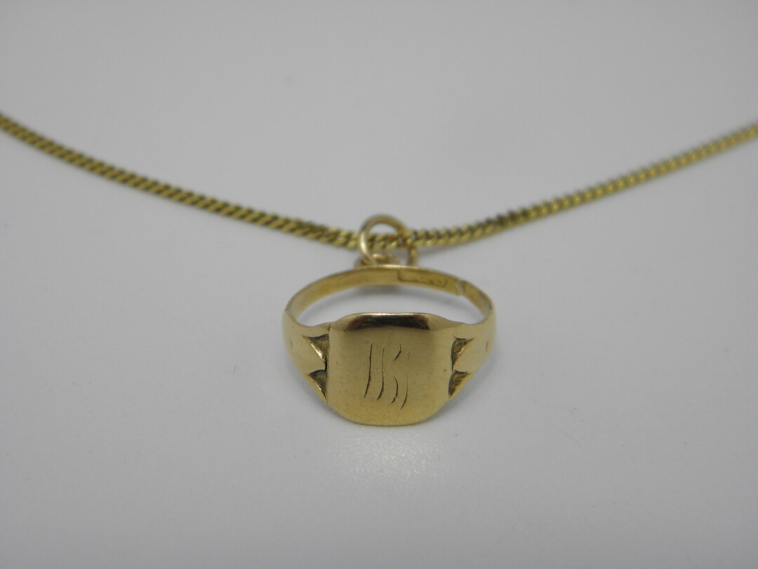 Solid 18ct Gold Signet Ring Pendant Necklace 17.5" Curb Link Lovely ...