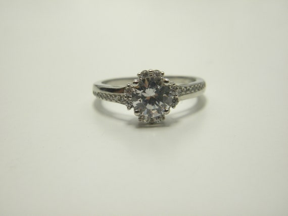 Sterling Silver White Stone Engagement Ring UK Size M US Size - Etsy UK