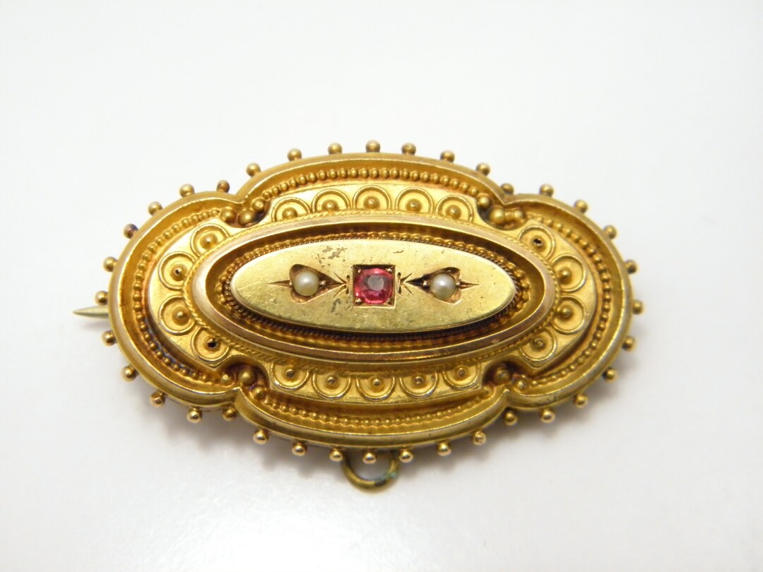 Solid 15ct Gold Ruby & Pearl Vintage Brooch Pin Lovely Vintage ...