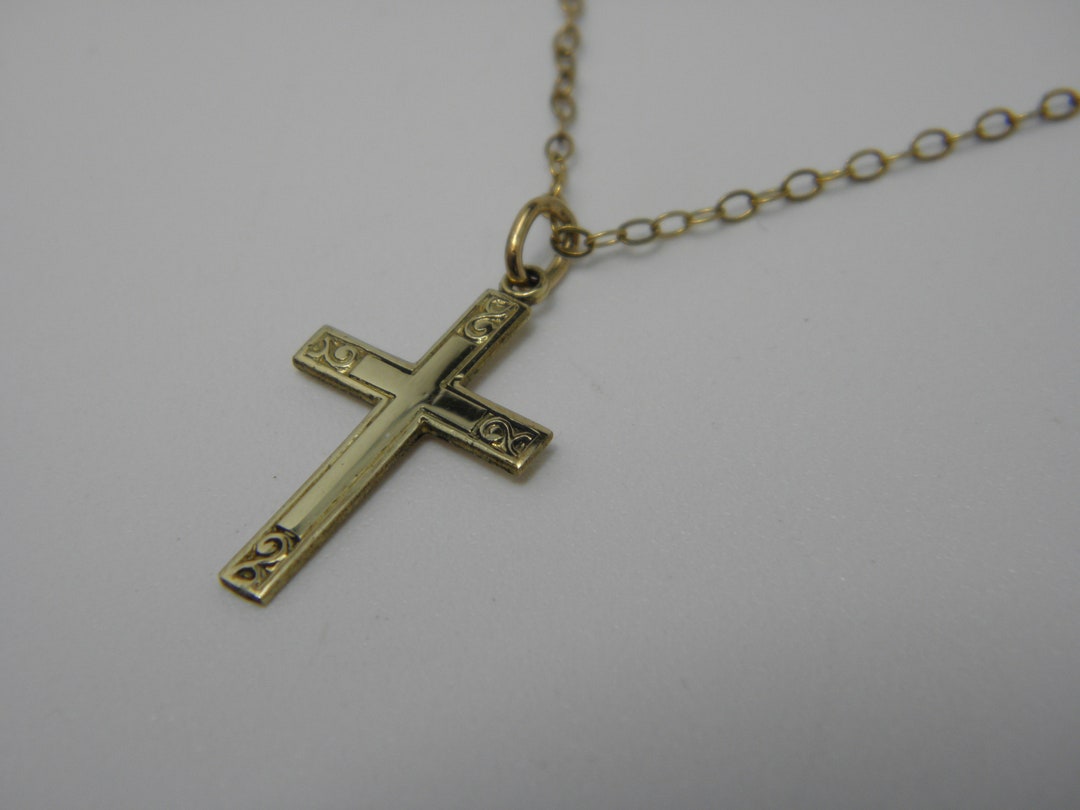 Solid 9ct Yellow Gold & Rolled Gold Cross Pendant Necklace 18inch ...