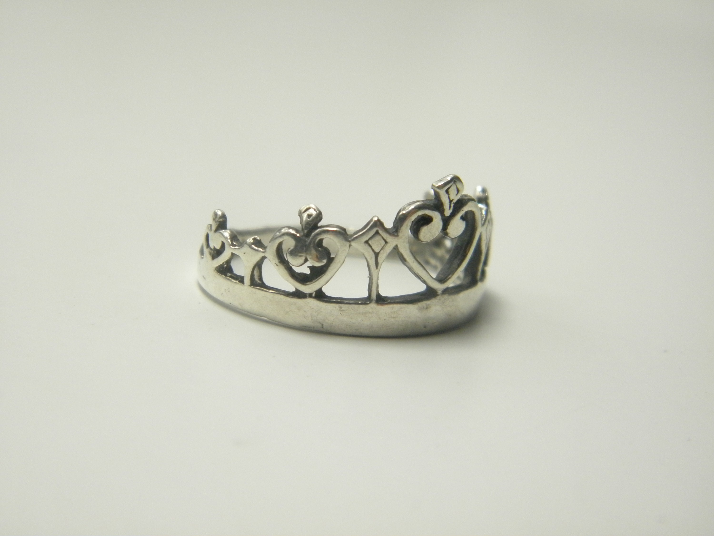 Sterling Silver Heart Crown Tiara Ring UK Size R US Size 8.75 Lovely ...