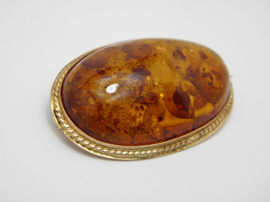 Solid 14ct Yellow Gold Vintage Amber Brooch Pin Amazing Vintage ...