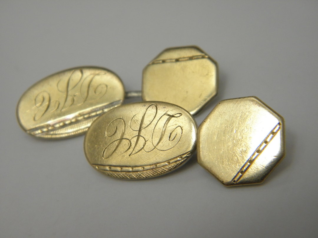 9ct Gold Sterling Silver Lined Engraved Cuff Links Lovely Vintage ...