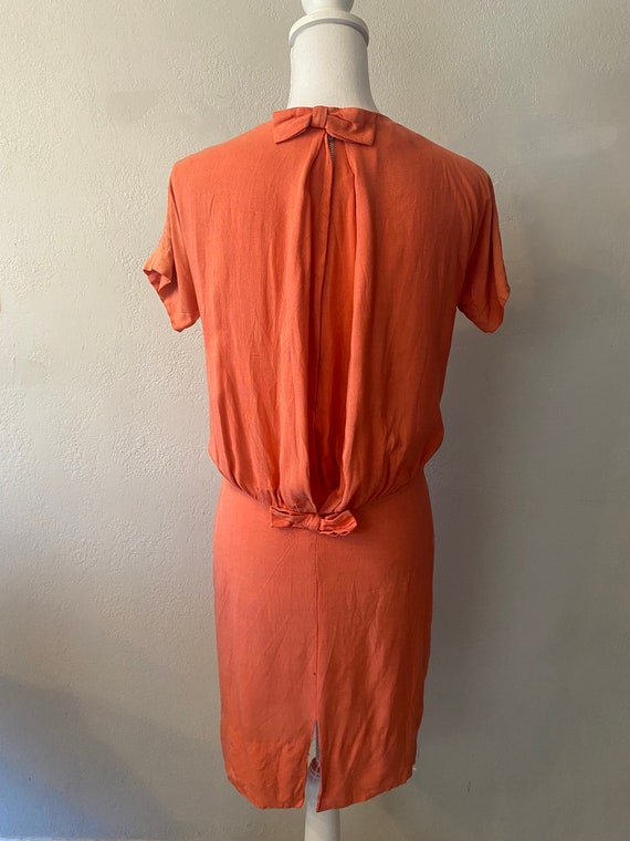 Vintage 1950's Orange Sheath Dress with Back Bow and … - Gem