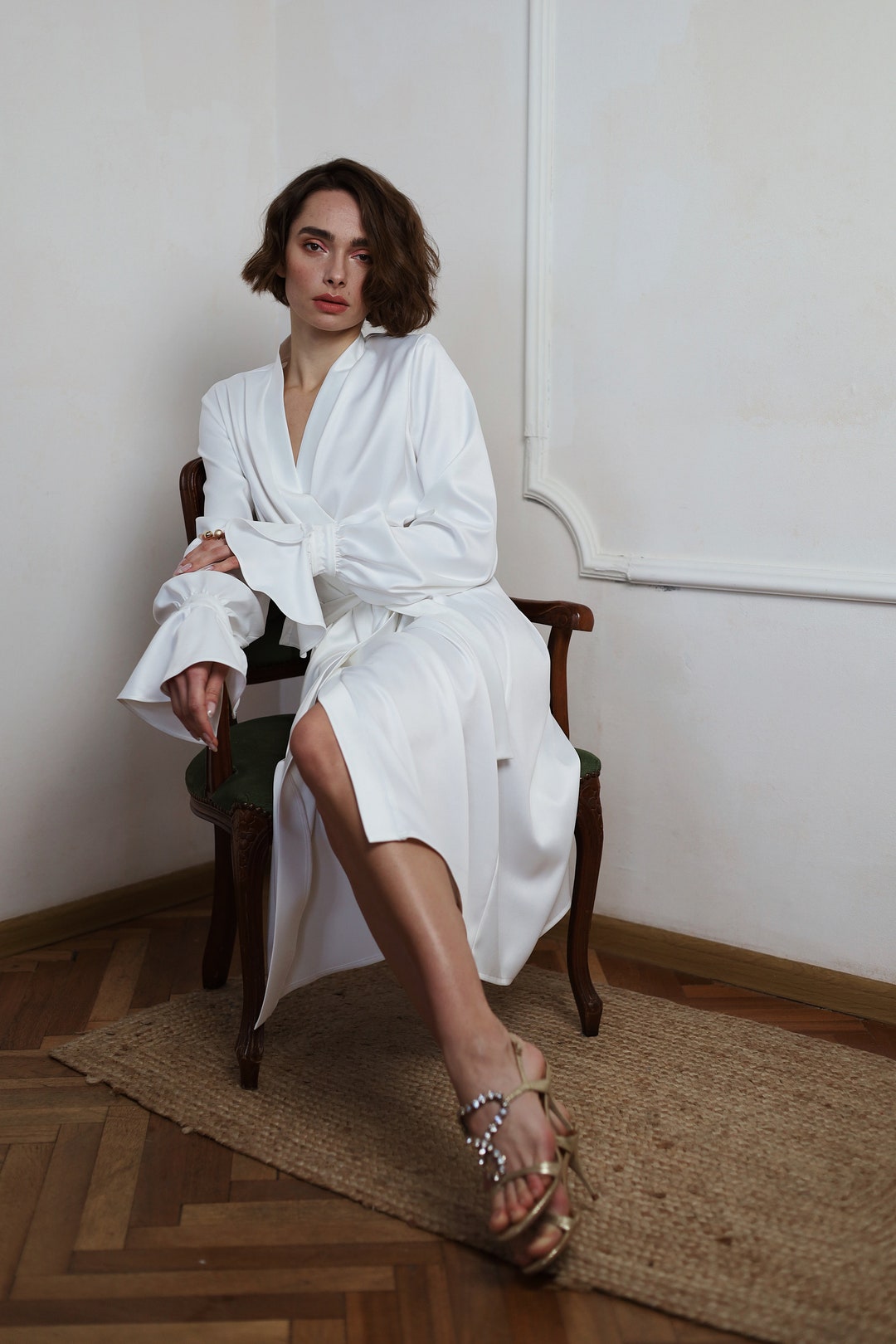 Long White Robe, Long Bridal Robe, White Robe Bride, White Satin Robe ...