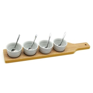 Wooden Paddle Porcelain Nibbles Bowls Snack Dip Tray Appetizer Tapas ...