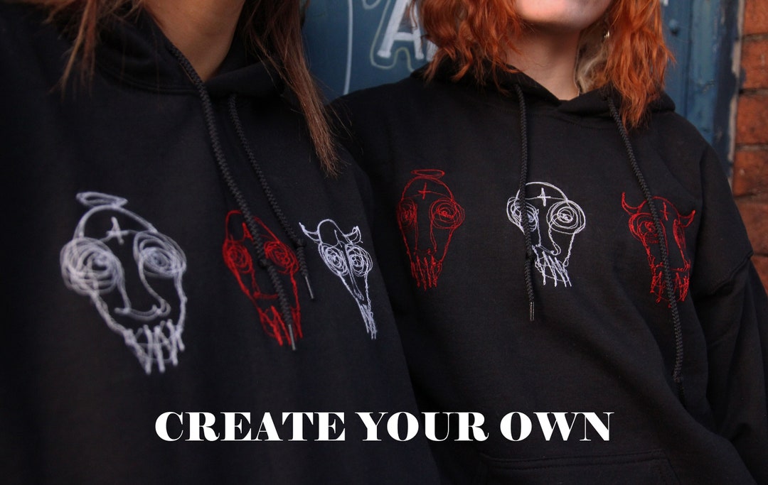 Sudadera con capucha bordada con calavera de ángel y diablo ...