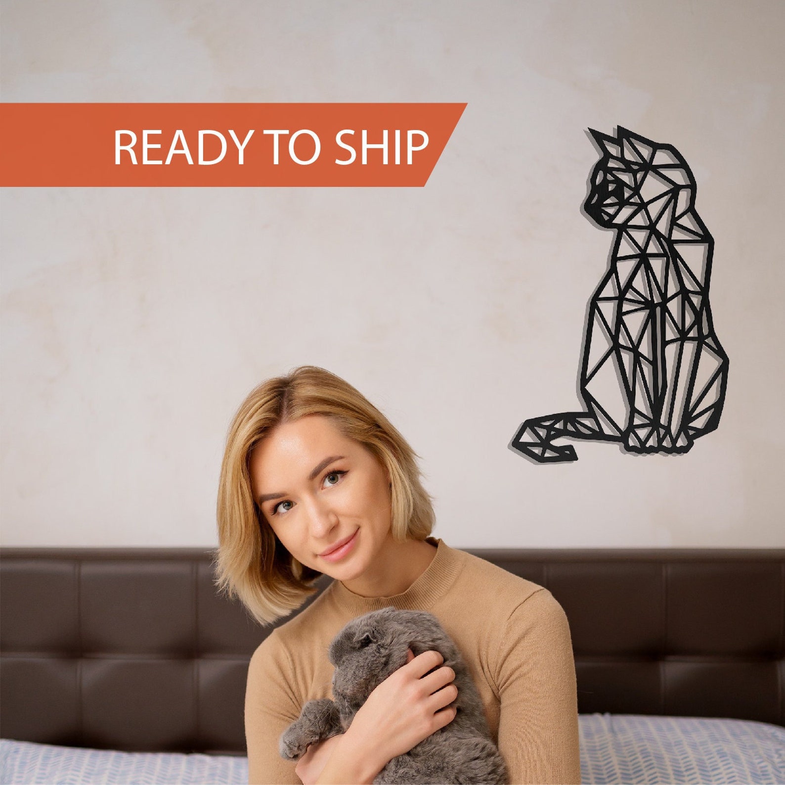 Metal Cat Wall Art, Metal Cat Wall Decor, Geometric Cat Wall Decor ...