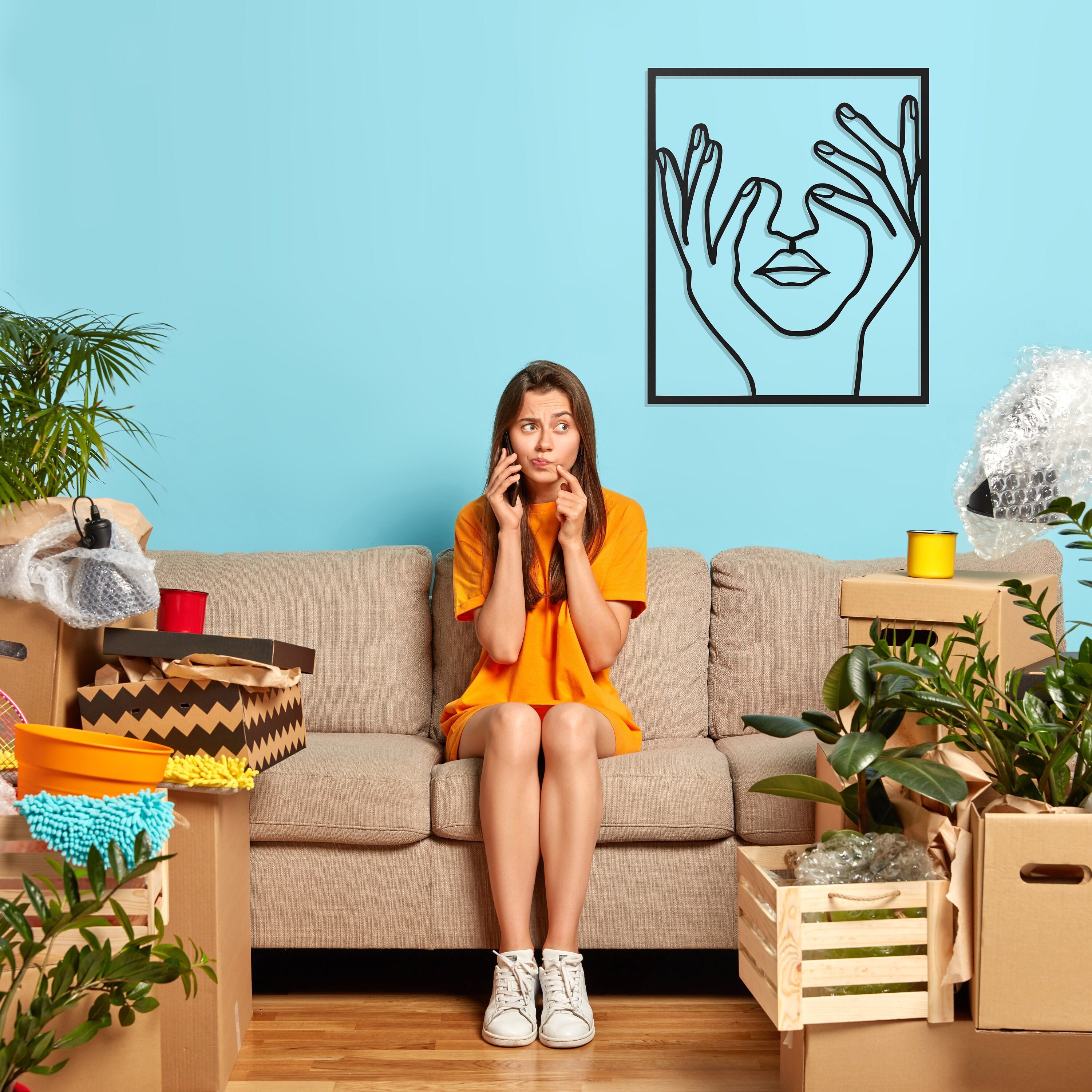 Line Art Metal Wall Decor, Line Drawing Artwork, One Line Female Metal ...