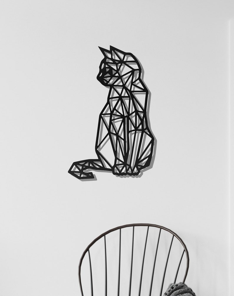 Metal Cat Wall Art, Metal Cat Wall Decor, Geometric Cat Wall Decor ...