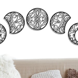 Lunar Phase Wall Hanging, Metal Moon Wall Art Set, Yoga Wall Decor ...