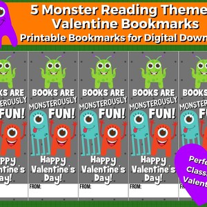 Monster Valentine Bookmarks- Printable Valentine's Card for Kids ...
