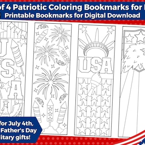 4th of July Printable Coloring Bookmarks for Kids-instant Download ...