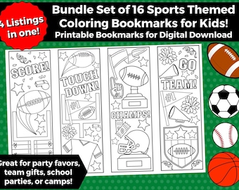 Printable Color Your Own Sports Bookmarks. Instant Digital Download. 4 ...