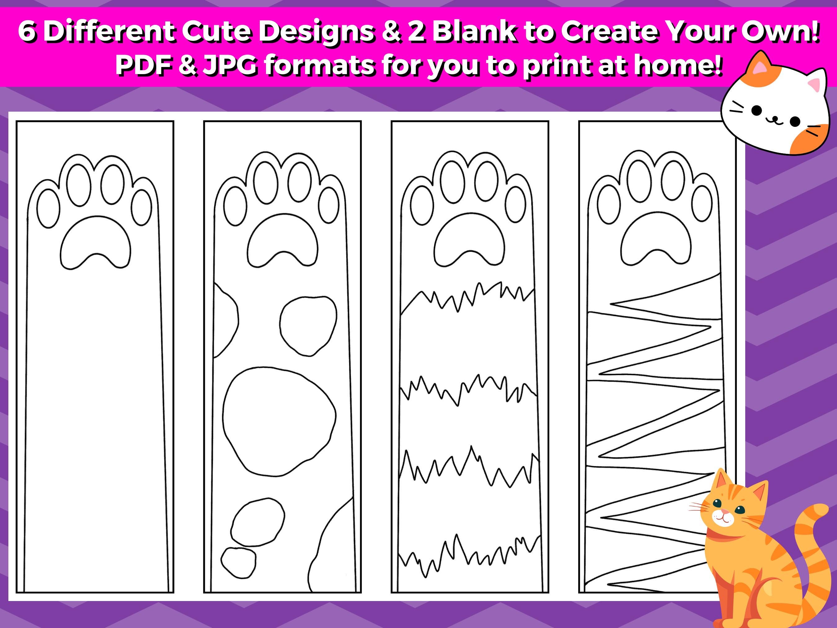 8 Cat Paw Printable Coloring Bookmarks for Kids-instant DOWNLOAD ...