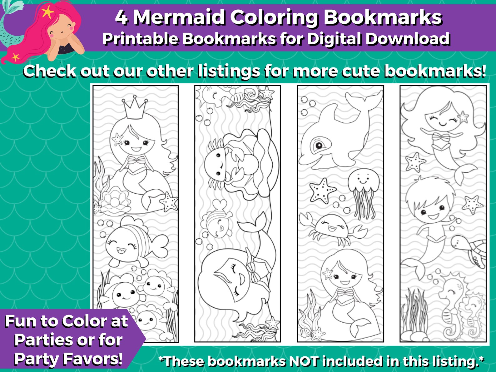 4 Woodland Animal Printable Coloring Bookmarks for Kids- INSTANT ...