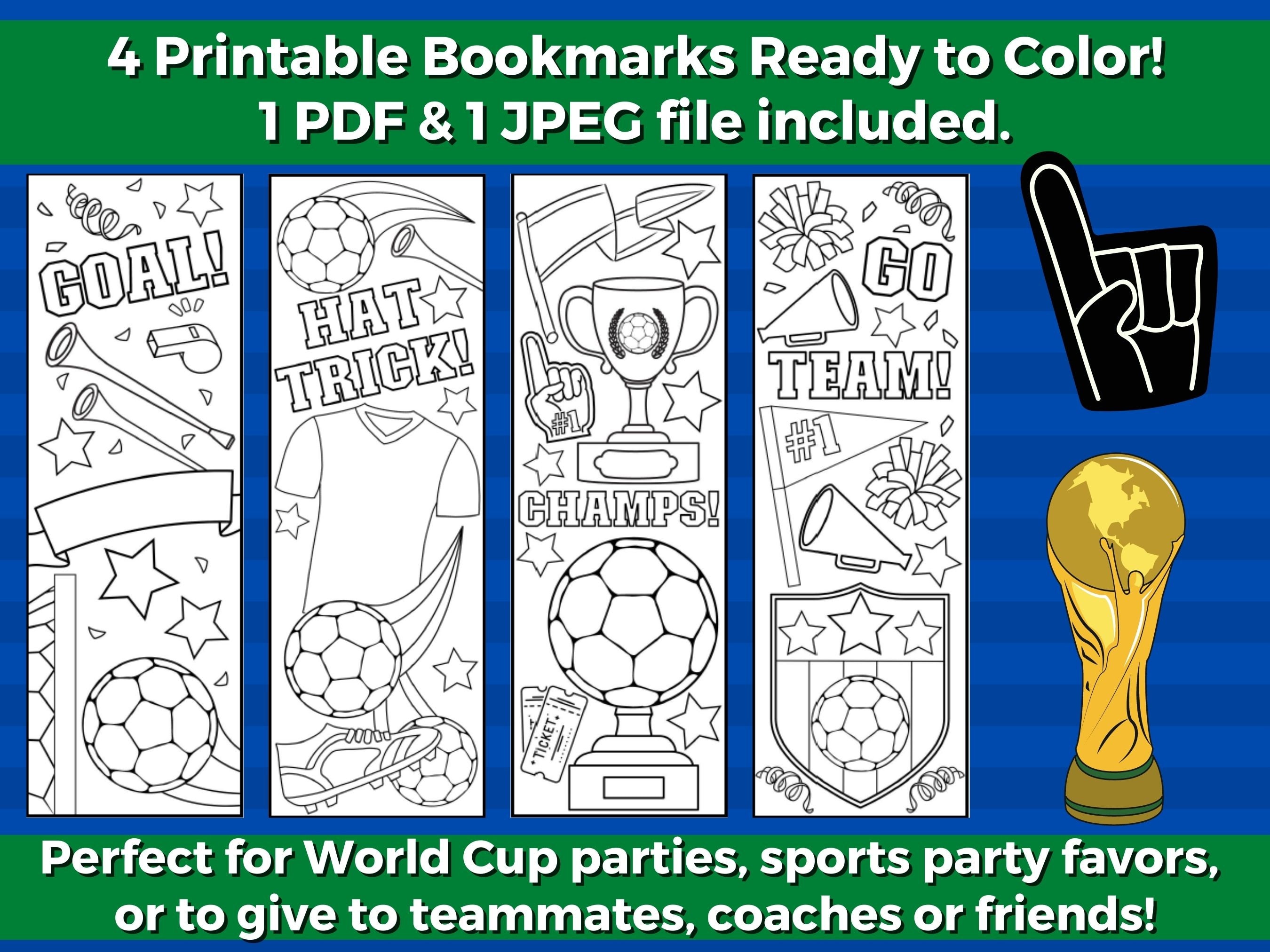 4 Soccer Themed Printable Coloring Bookmarks for Kids- INSTANT DOWNLOAD ...