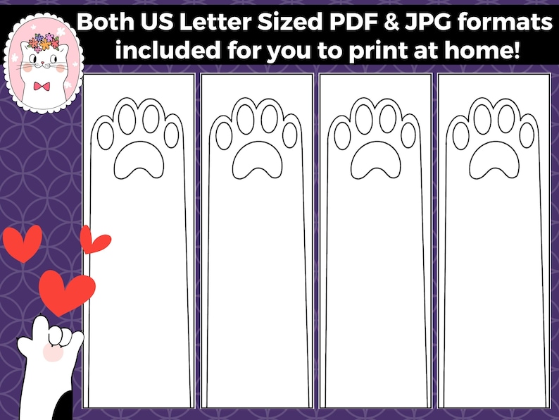 4 Cat Paw Printable Coloring Bookmarks for Kids-instant DOWNLOAD ...