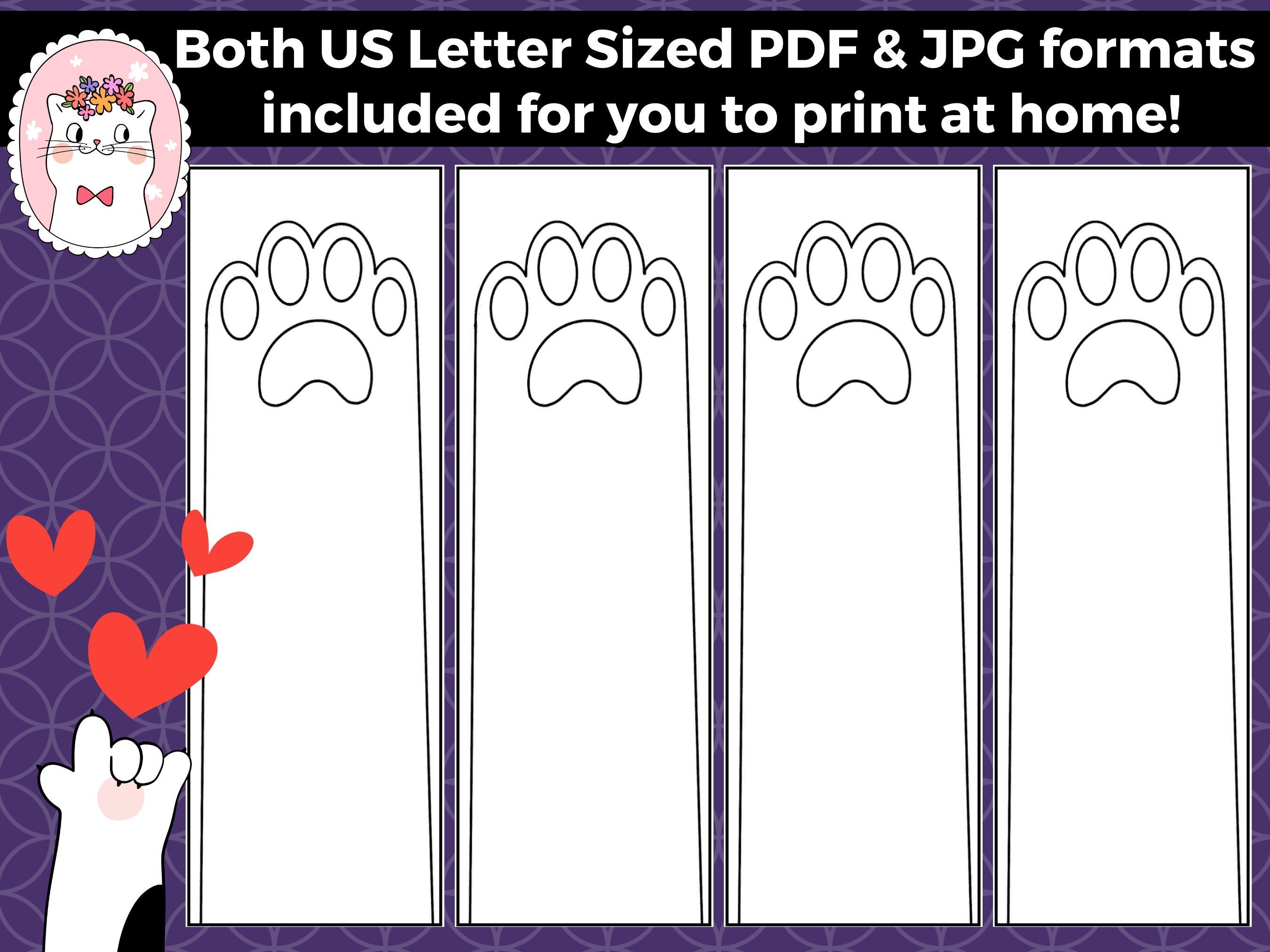 4 Cat Paw Printable Coloring Bookmarks for Kids-instant DOWNLOAD ...