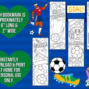 4 Soccer Themed Printable Coloring Bookmarks for Kids- INSTANT DOWNLOAD ...