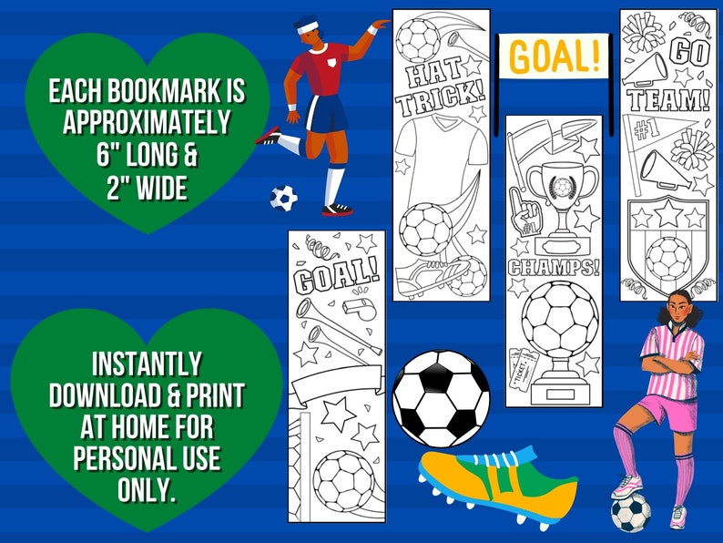 4 Soccer Themed Printable Coloring Bookmarks for Kids- INSTANT DOWNLOAD ...