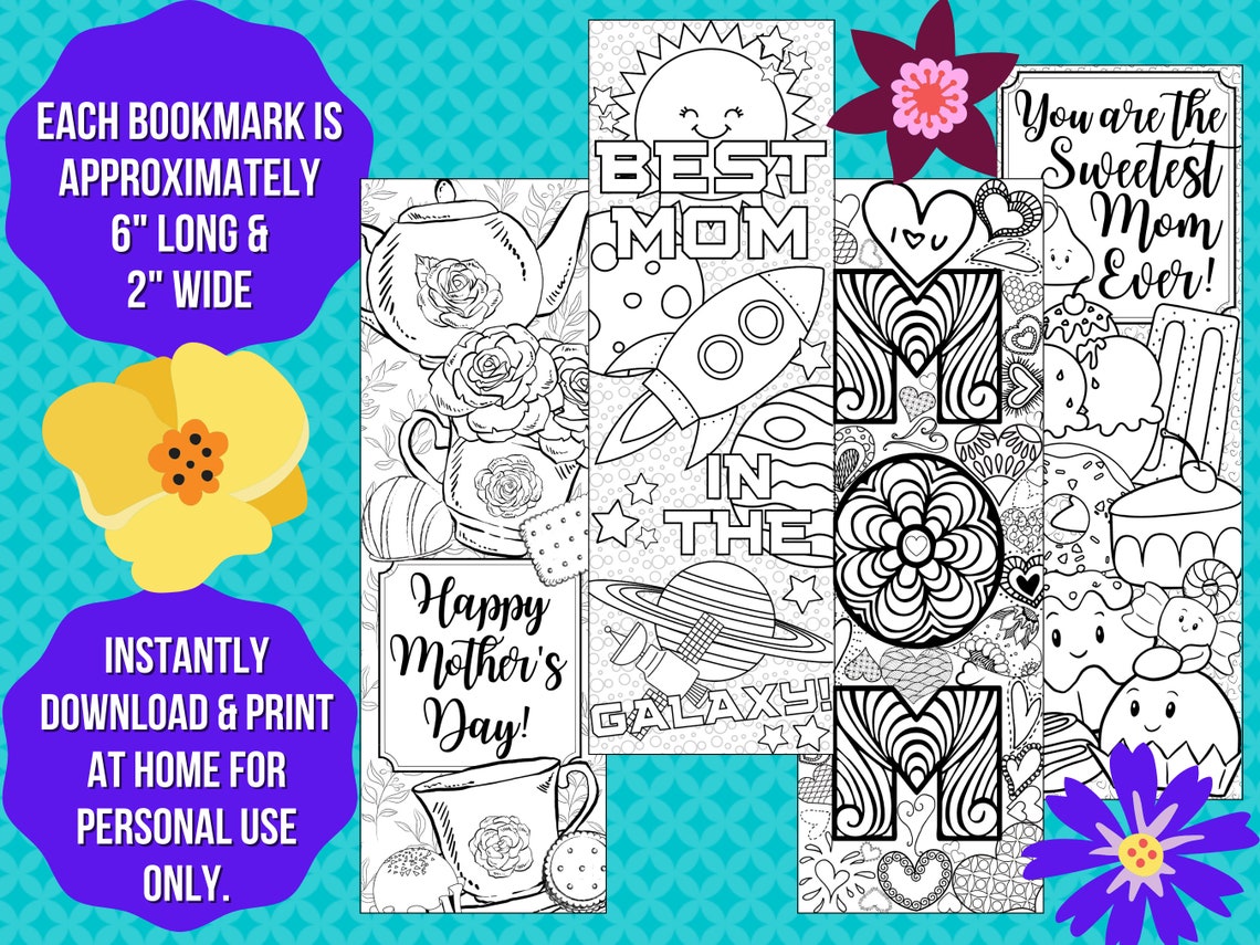Mother's Day Printable Coloring Bookmarks- INSTANT DOWNLOAD | Printable ...